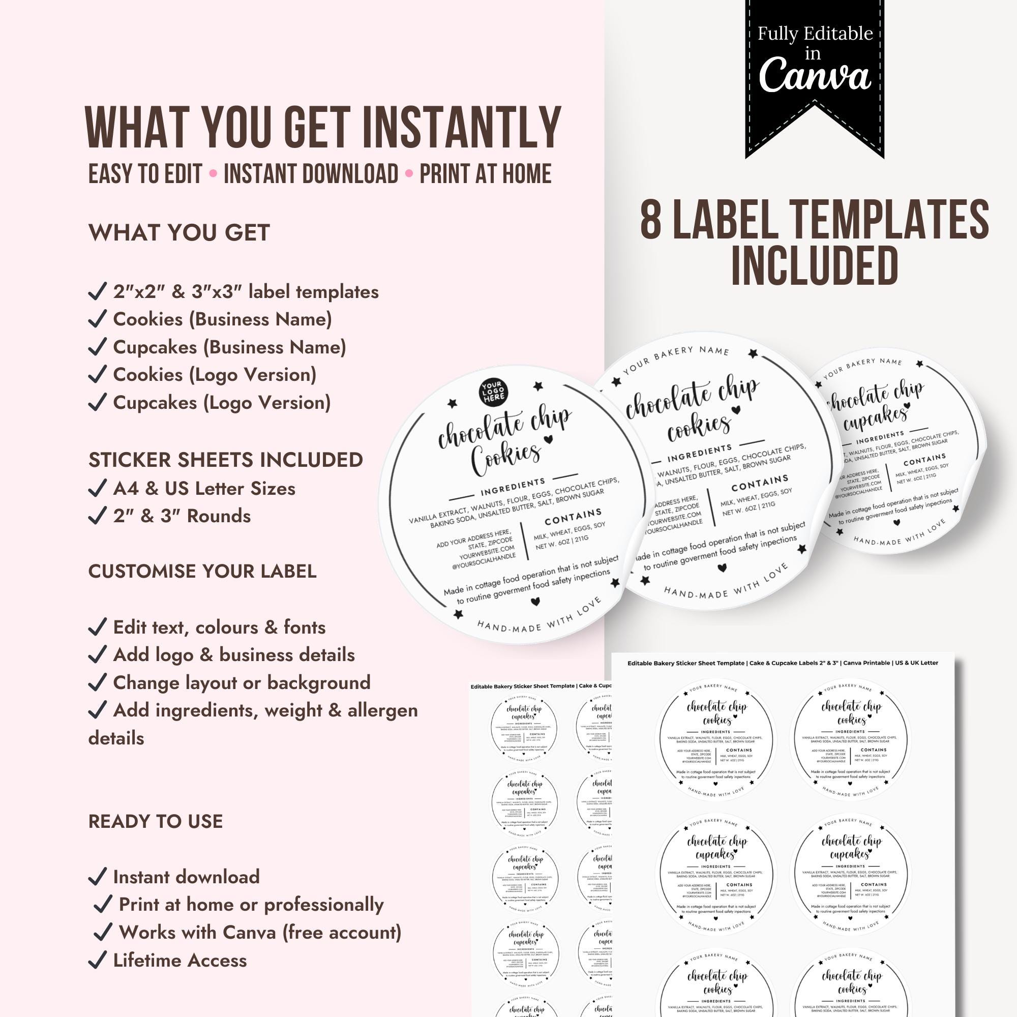 Editable Food Label Template Bundle | Cottage Food DIY Bakery ...