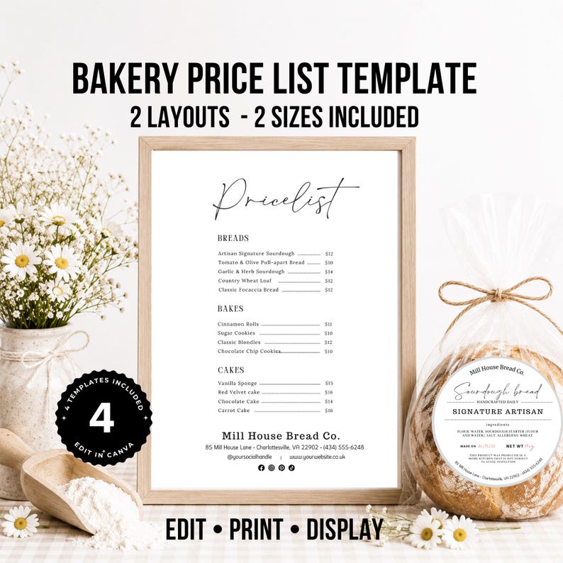 Editable Bakery Price List Template | Farmers Market Menu Sign ...