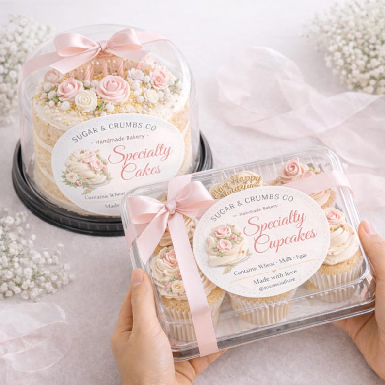 Printable Bakery Circle Sticker Sheet, Editable Canva Birthday Cake and ...