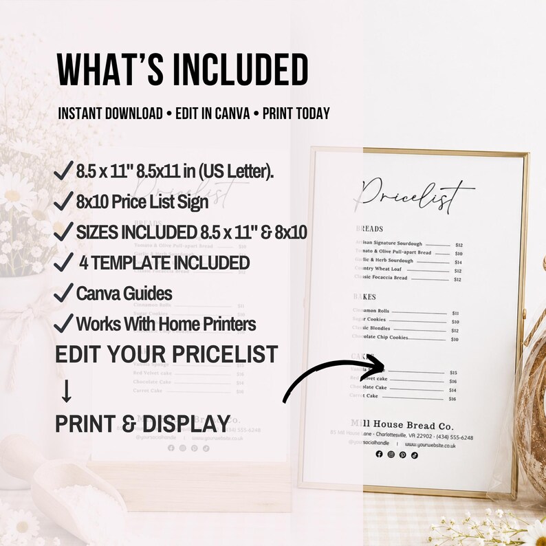Editable Bakery Price List Template | Farmers Market Menu Sign ...