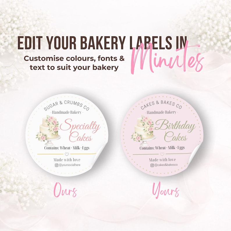 Printable Bakery Circle Sticker Sheet, Editable Canva Birthday Cake and ...