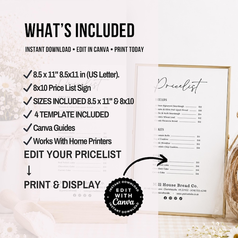 Editable Bakery Price List Template | Farmers Market Menu Sign ...