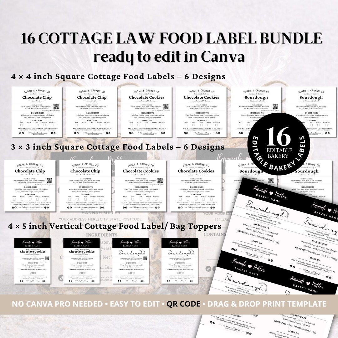 Cottage Food Cookie Label Templates With QR Code | Home Bakery ...