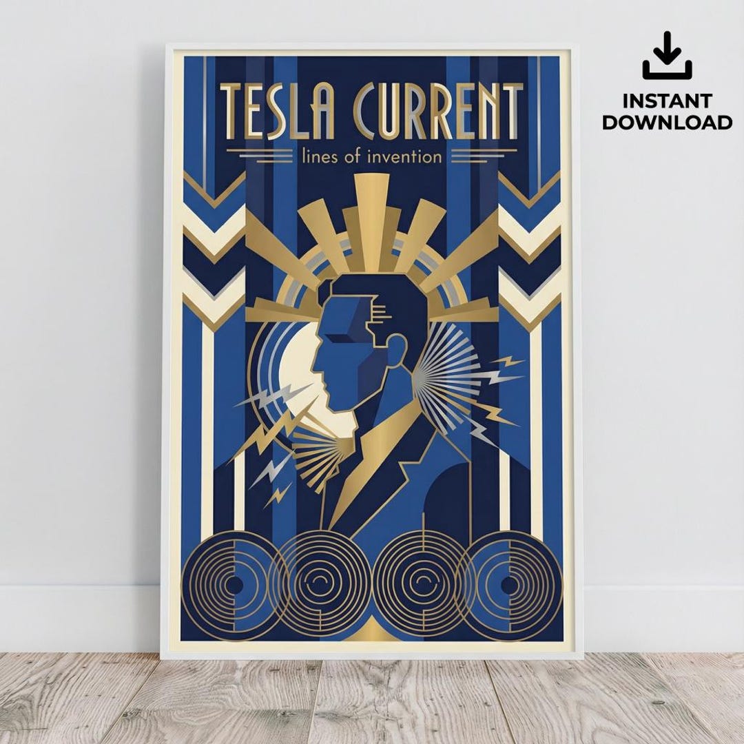Art Deco Nikola Tesla Wall Art Poster | Retro Futuristic Electric ...