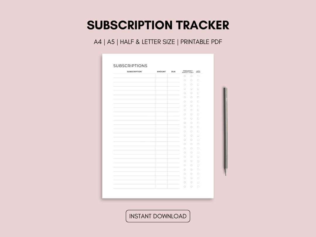 Subscription Tracker Printable | Membership Checklist | A4 A5 Letter ...