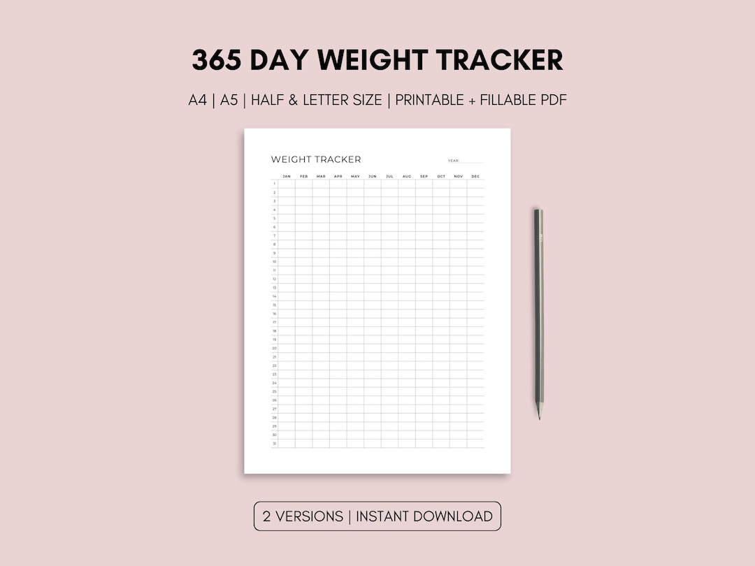 365 Day Weight Tracker Printable | Loss Tracker Log Journal | A4 A5 ...