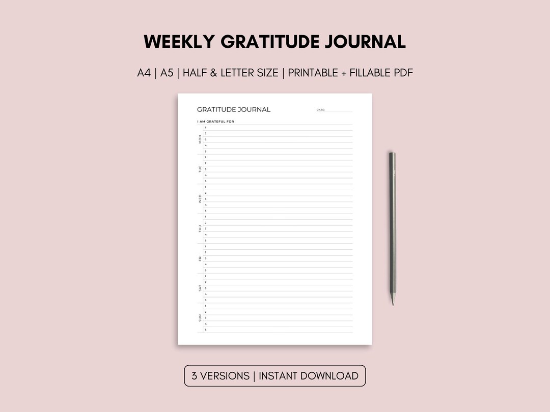 Weekly Gratitude Journal Printable | Thankfulness Diary Template | A4 ...