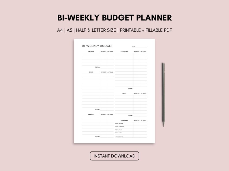 Bi-weekly Budget Planner Printable | Budget Tracker | Finance Organizer ...