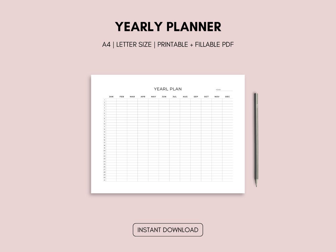 Yearly Planner Printable | Month Overview | A4 Letter Size | Fillable ...