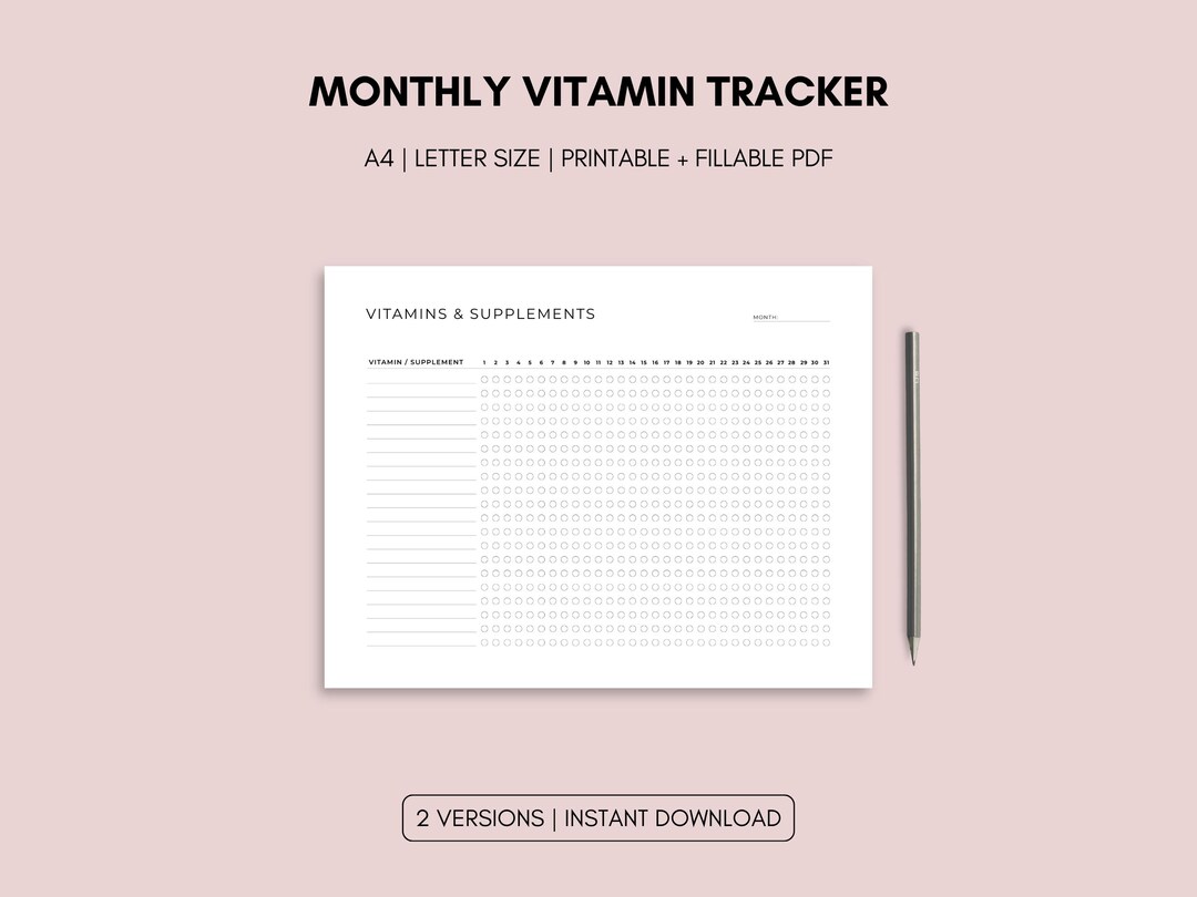 Vitamin & Supplements Tracker Printable | Checklist Intake Reminder ...