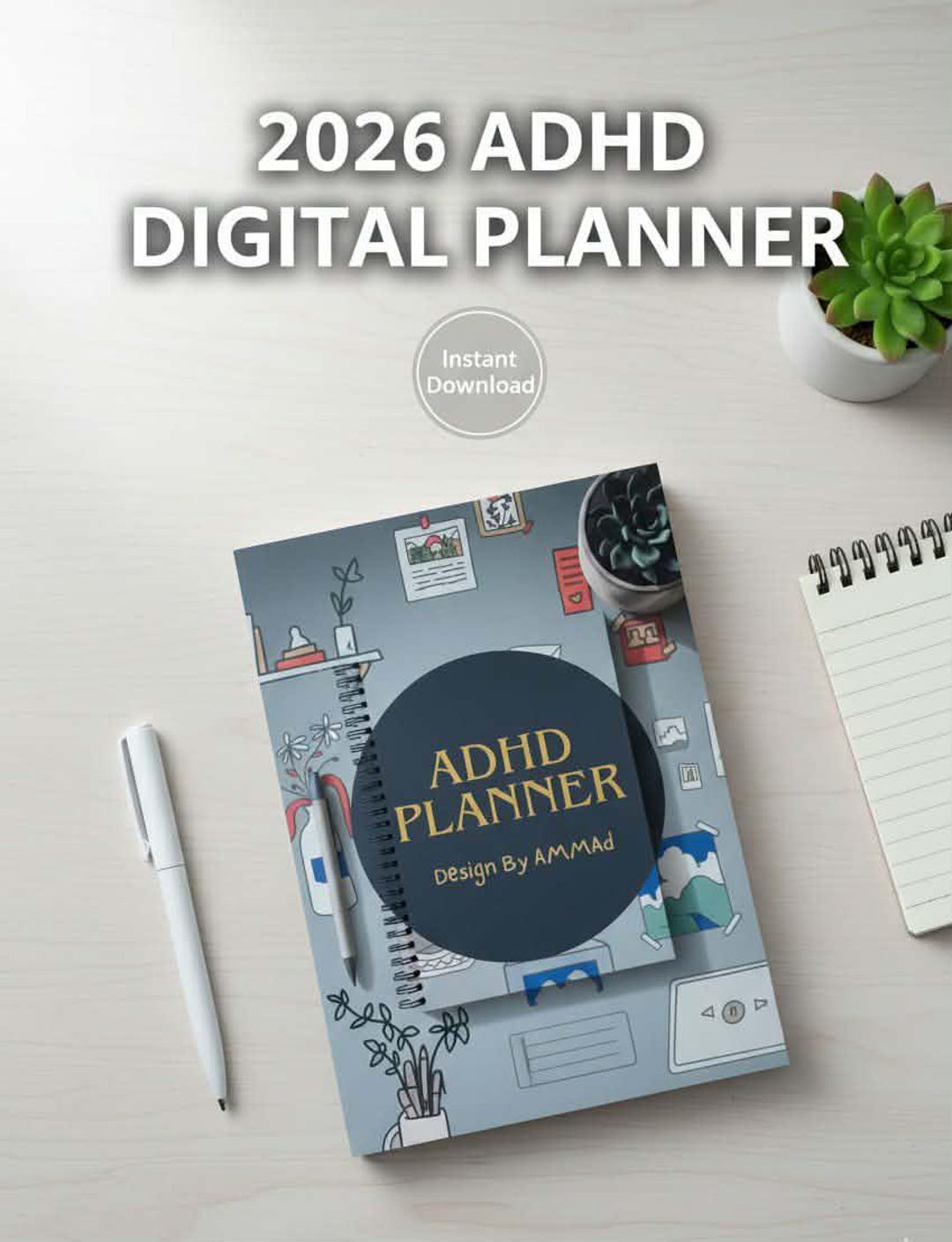 2026 ADHD Digital Planner | Daily Weekly Monthly Planner | Minimal ...