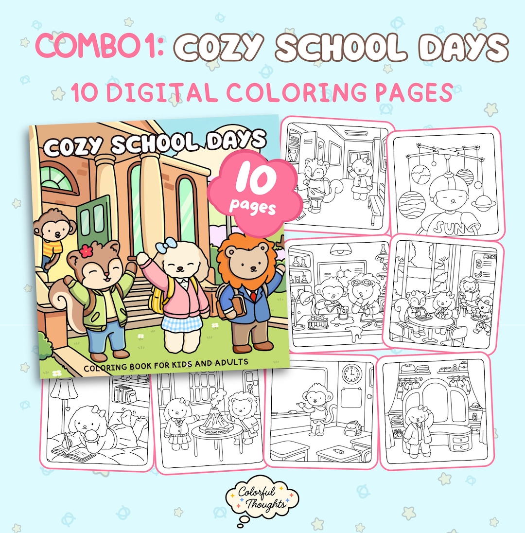 Cozy School Days (combo 1): Coloring Book Featuring Whimsical School ...