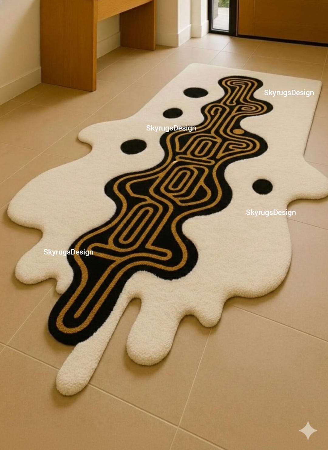 Abstract Wavy Blob Rug - Black and White Irregular Shape Area Rug ...