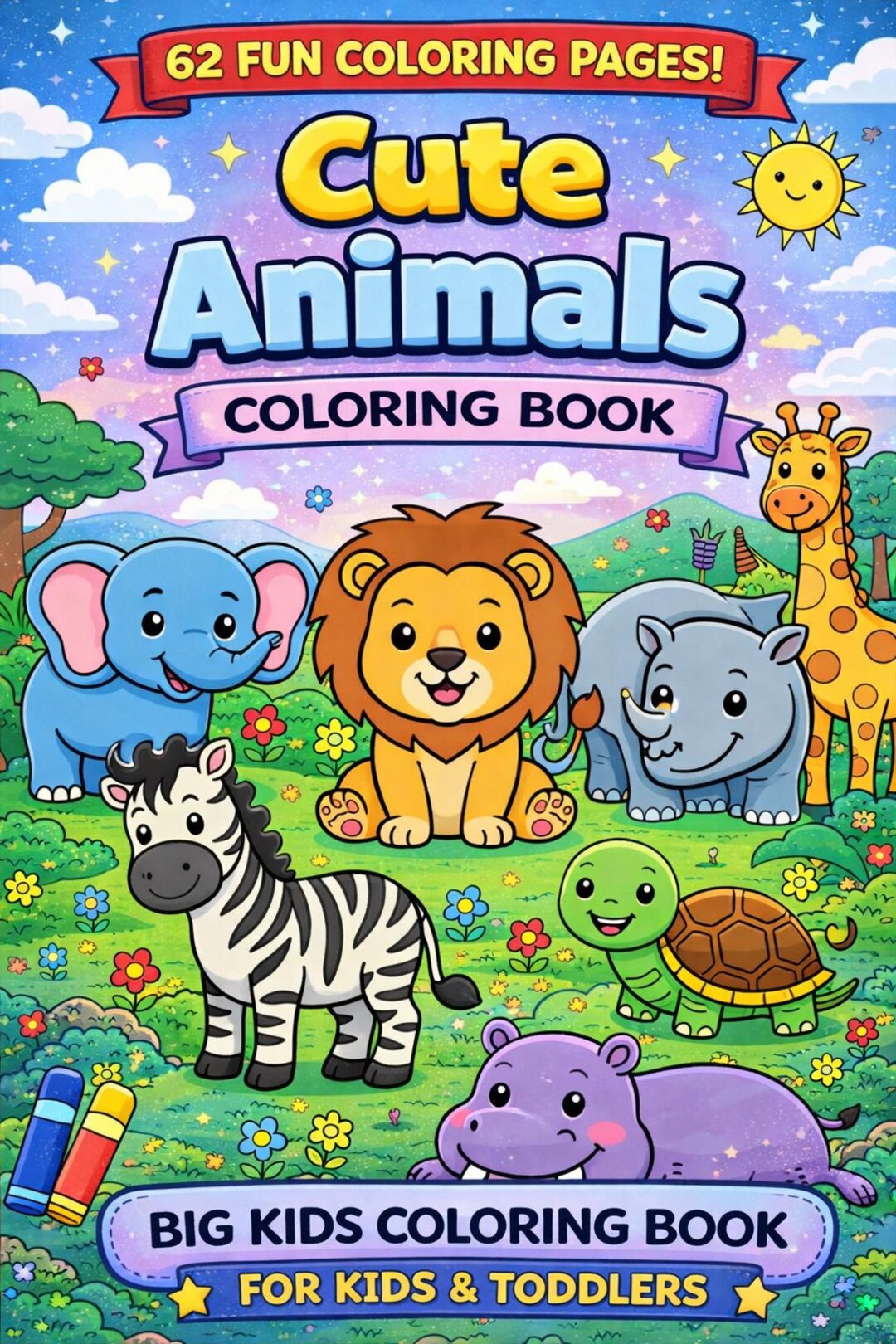 Kids Coloring Book – Cute Animals, Simple Line Art, Fun Coloring Pages ...