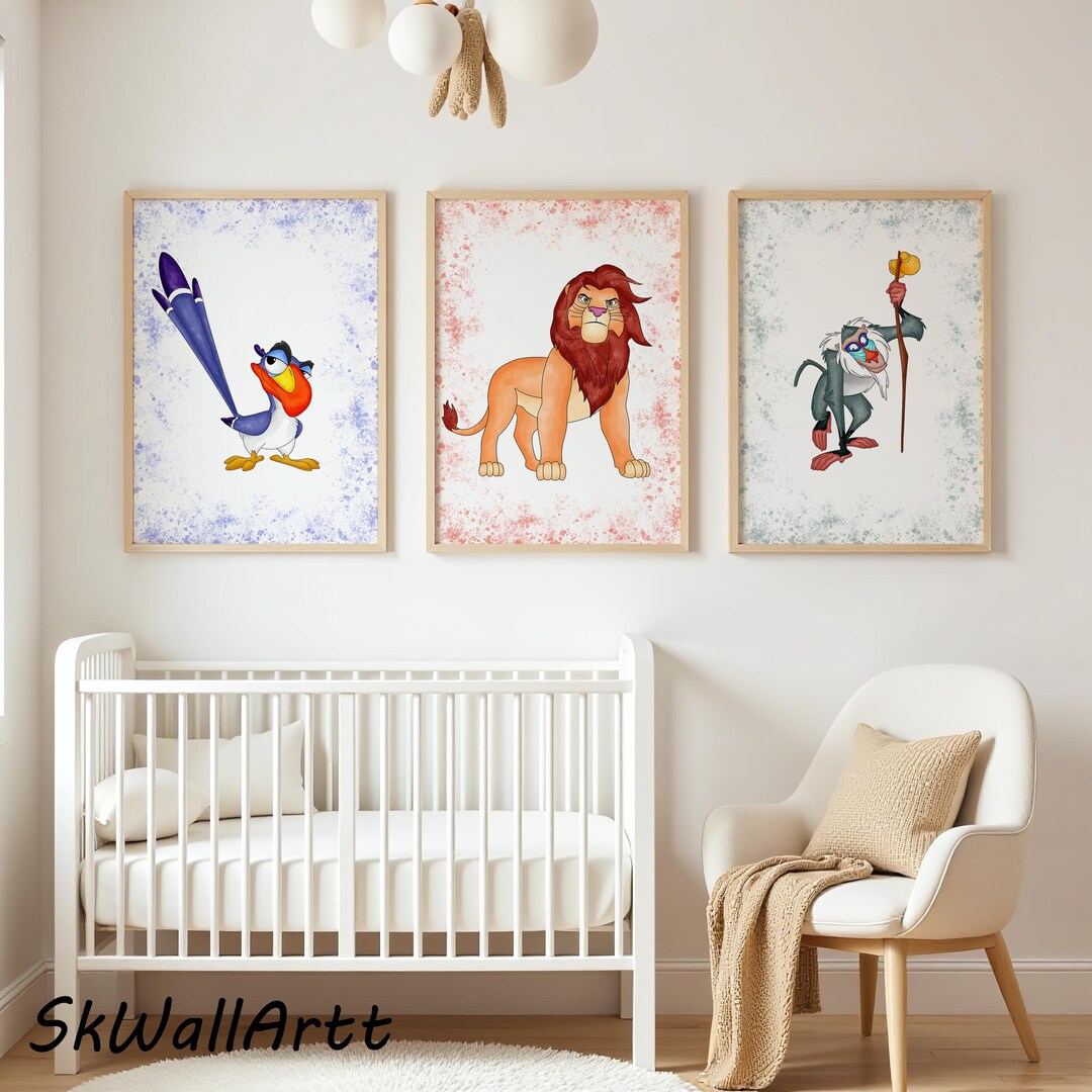 Lion King Watercolor Wall Art Set, Simba Nala Timon Pumbaa Rafiki Scar ...