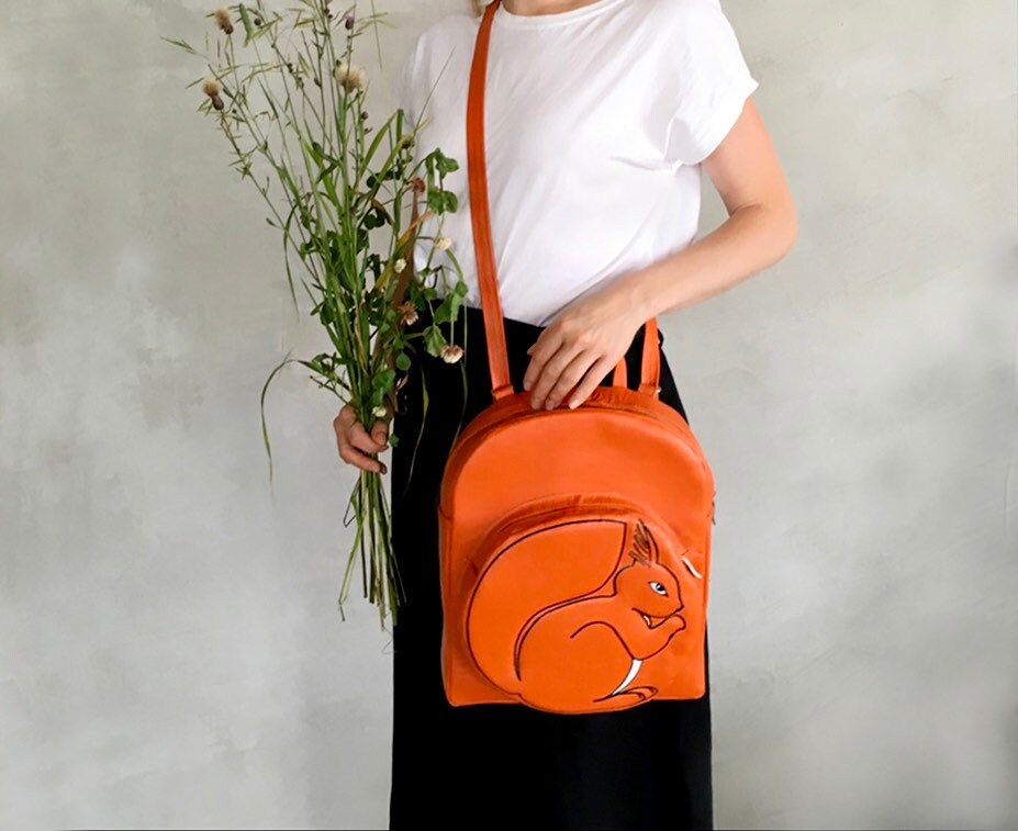 Squirrel Backpack Orange Leather Backpack Squirrel Leather | Etsy