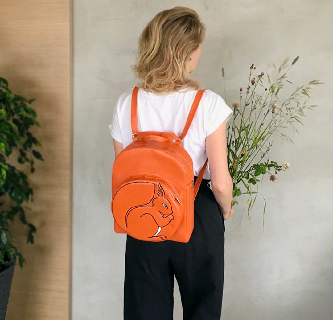 Squirrel Backpack Orange Leather Backpack Squirrel Leather - Etsy