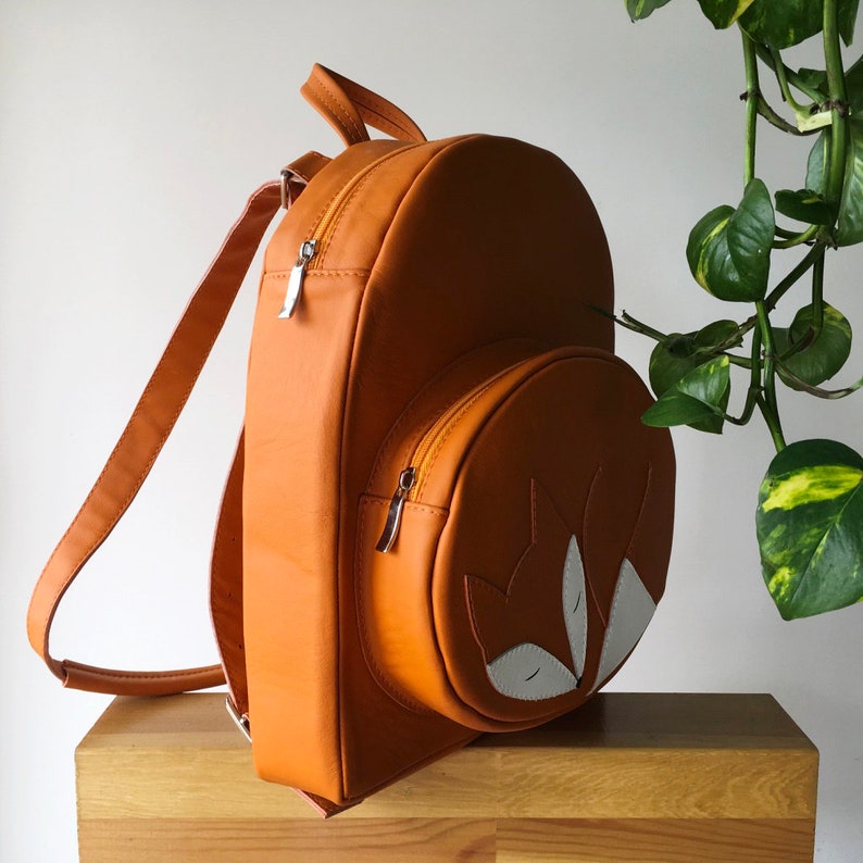 Sleeping Fox Backpack Orange Leather Backpack Back to School | Etsy