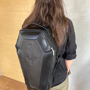 Coffin Backpack Black Leather Backpack Gothic Backpack Coffin Bag ...