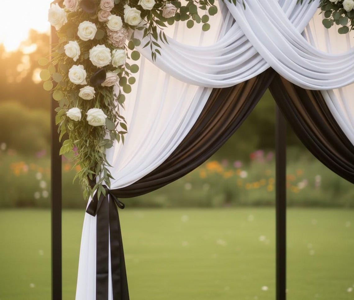 White & Black Wedding Arch Draping Fabric Set of 2 | 10 Meter Chiffon ...