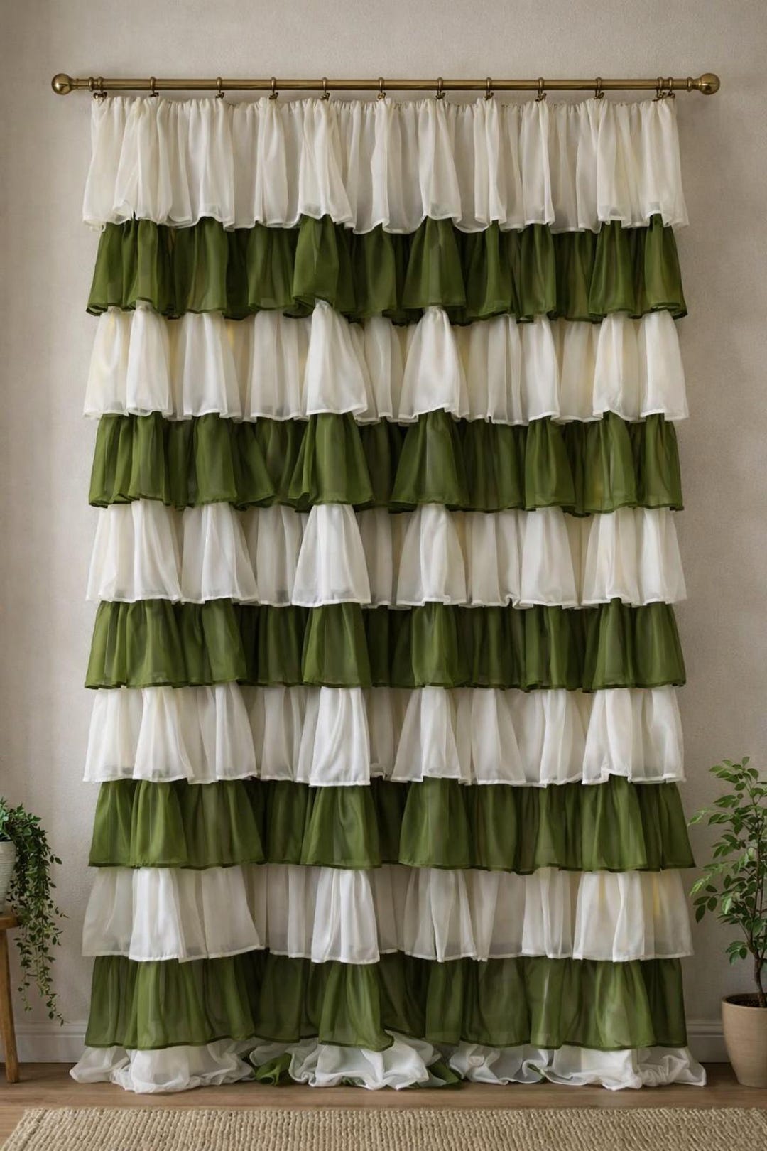 Sage Green Ruffle Backdrop Curtain for Wedding Party - White Tiered ...