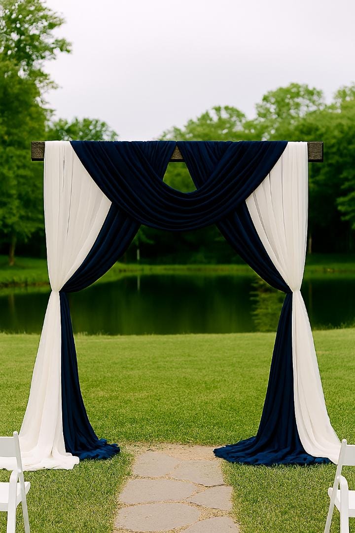 Navy Blue & White Wedding Arch Drapes | Chiffon Ceremony Backdrop ...