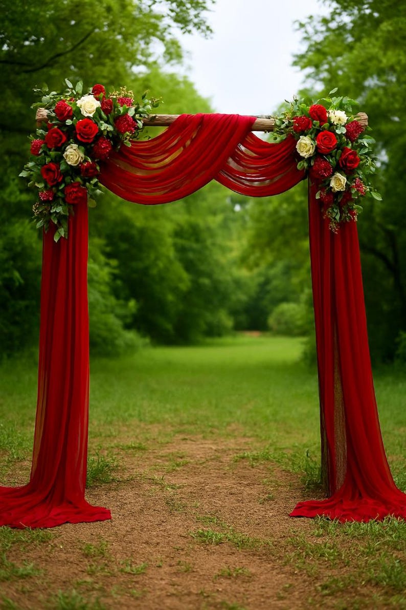 Enchanted Forest Red Ceremony Backdrop Wedding Arch Decor | Romantic ...