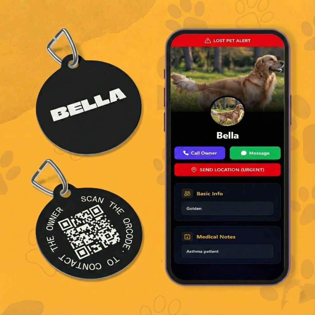 Custom QR Pet ID Tag, Personalized Scannable Smart Tag - Etsy