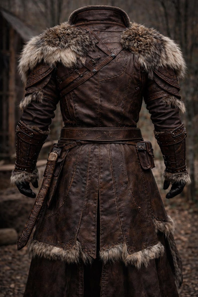 Handmade Brown Leather Viking Coat | Fur Trim, Medieval Armor - Etsy