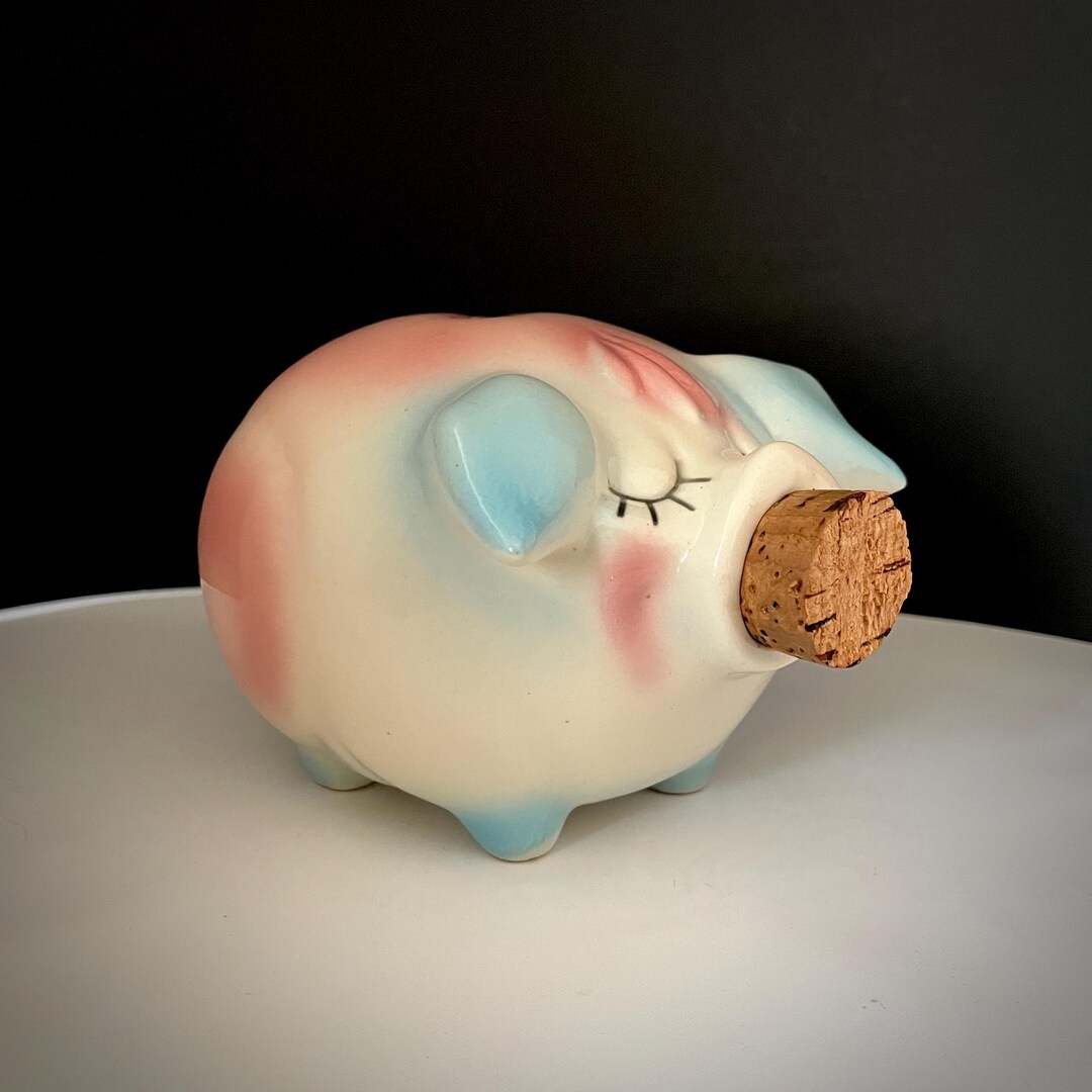 Vintage Hull Pottery Corky Pig Pink and Blue Piggy Bank Dated 1957 - Etsy