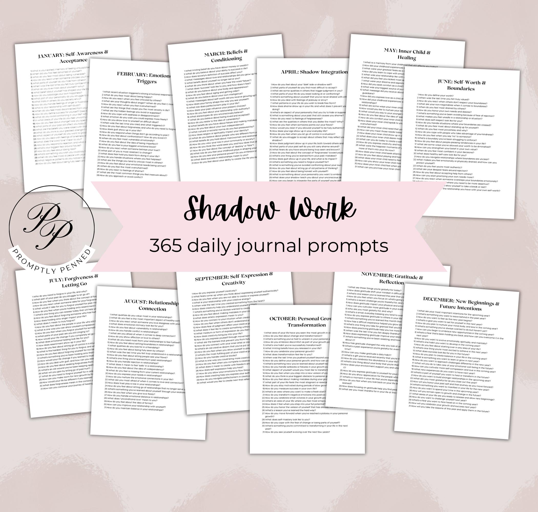 Shadow Work Journal Prompts | Digital Download | 365 Printable Shadow ...