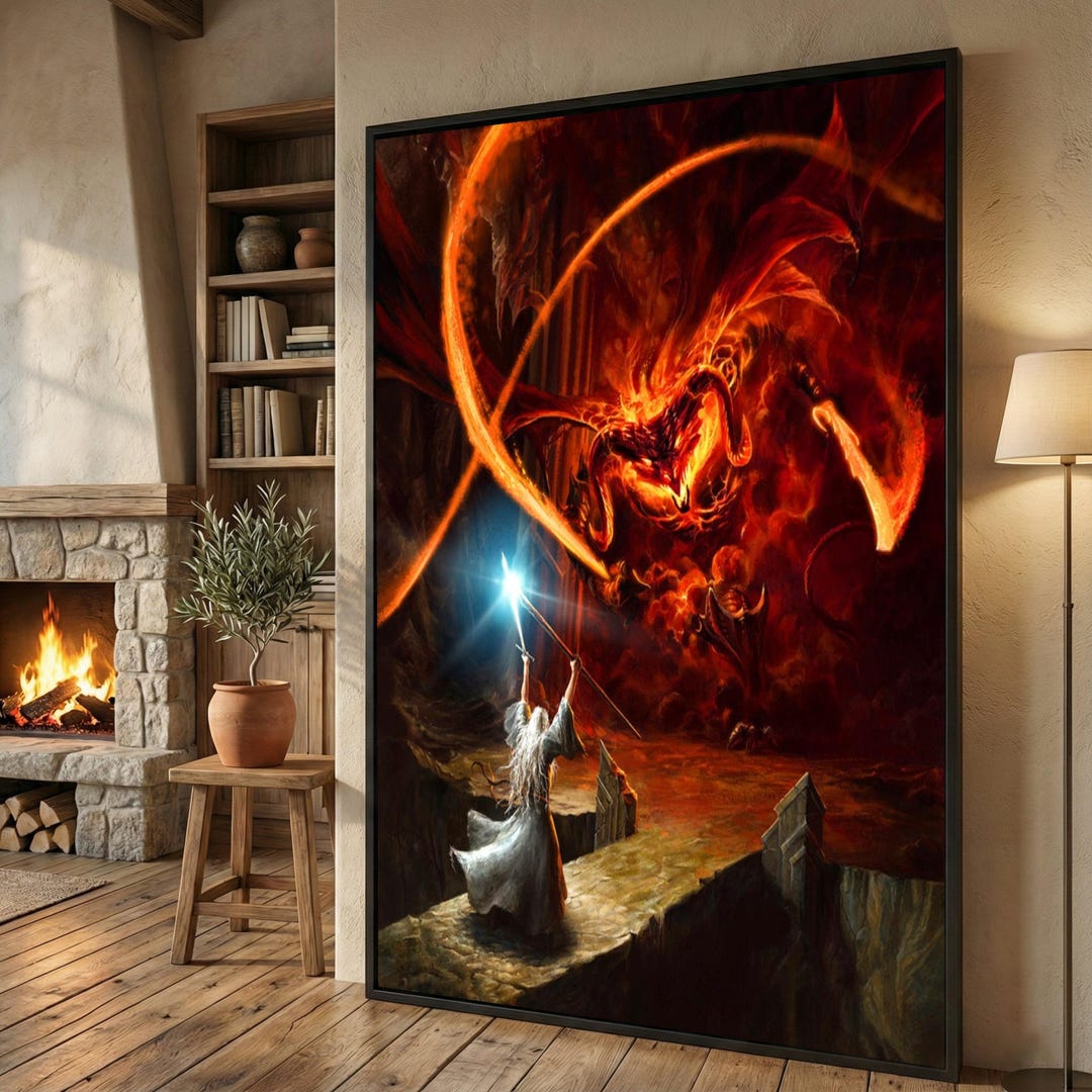 Wizard Vs Dragon Canvas, Epic Fantasy Fire Scene Wall Art - Etsy