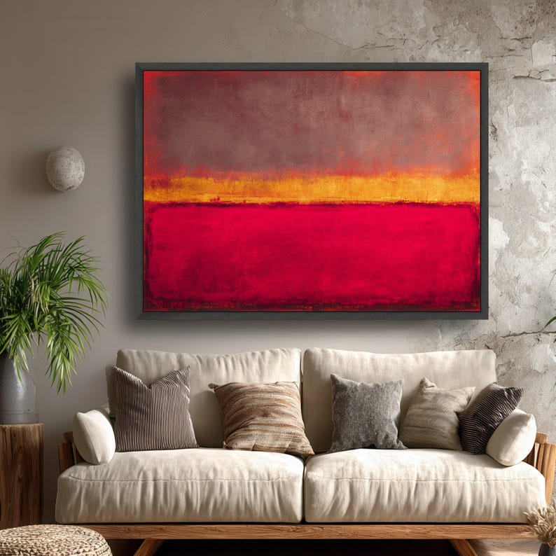 Tela de Mark Rothko, pintura moderna com textura vermelha e dourada ...