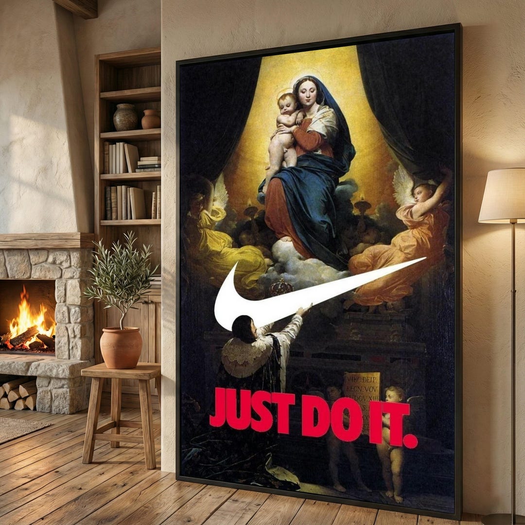 Modern Nike Parody Canvas Wall Art, Religious Renaissance Mashup, Just ...