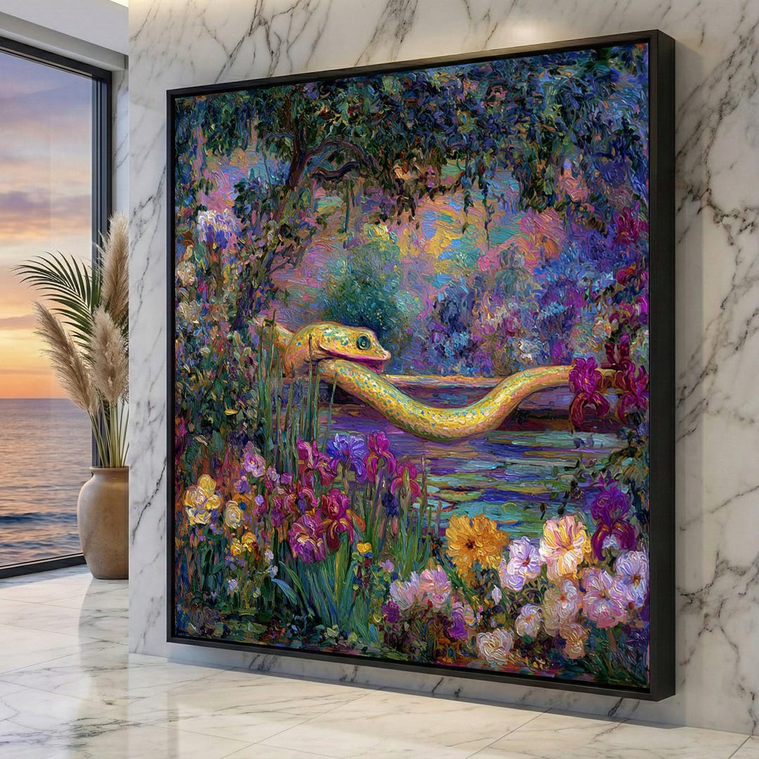 Vibrant Garden Snake, Claud Monet Canvas, Nature Wildlife Art, Fantasy ...