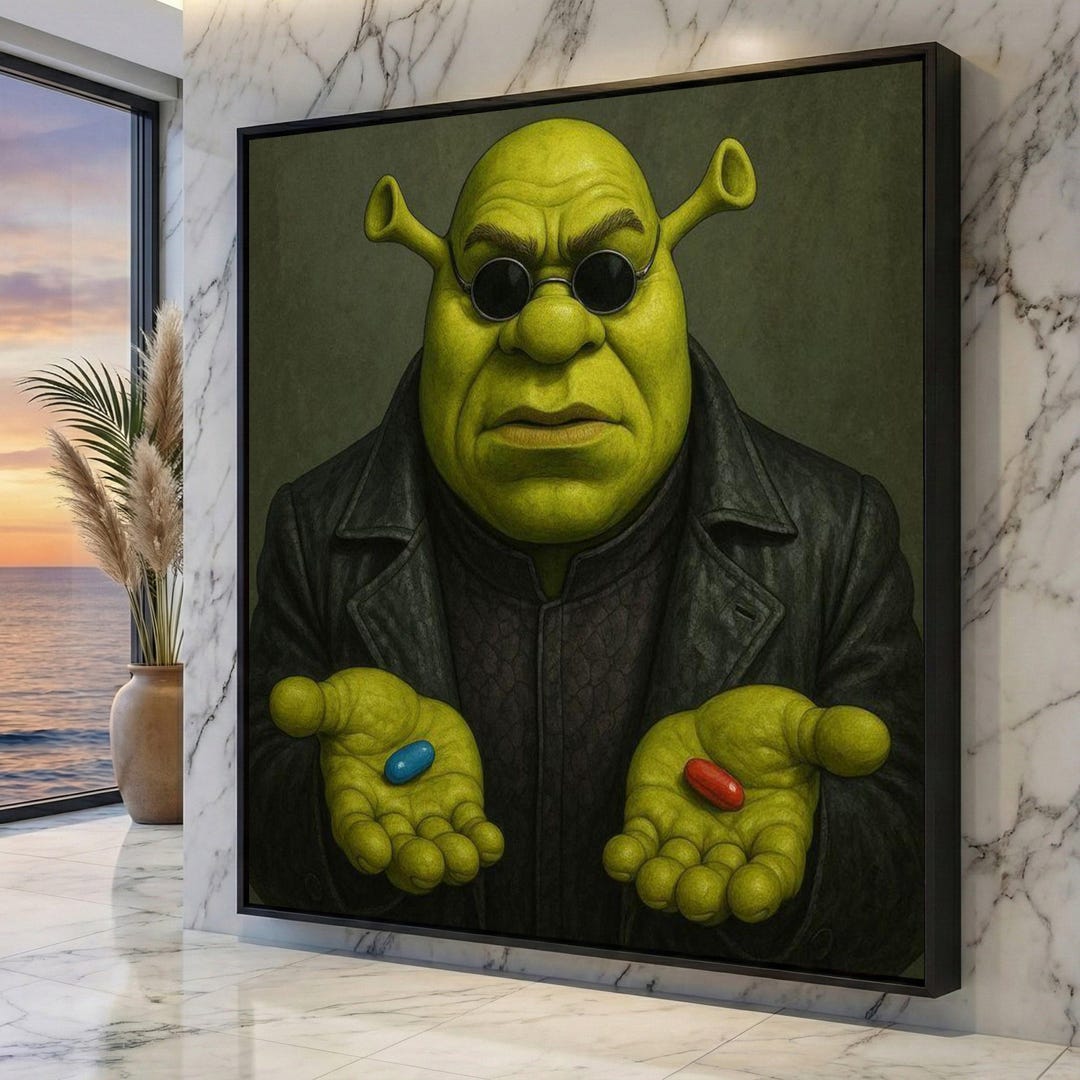 Surreal Fantasy Canvas, Green Ogre Character Art, Modern Pop Culture ...