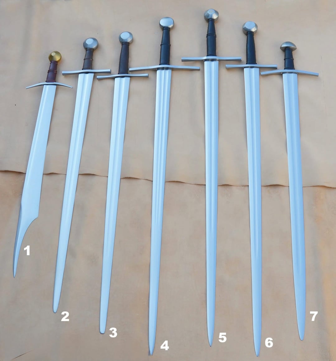 Set of 7 Medieval Collectible Swords D2 Tool Steel With Leather Sheath ...
