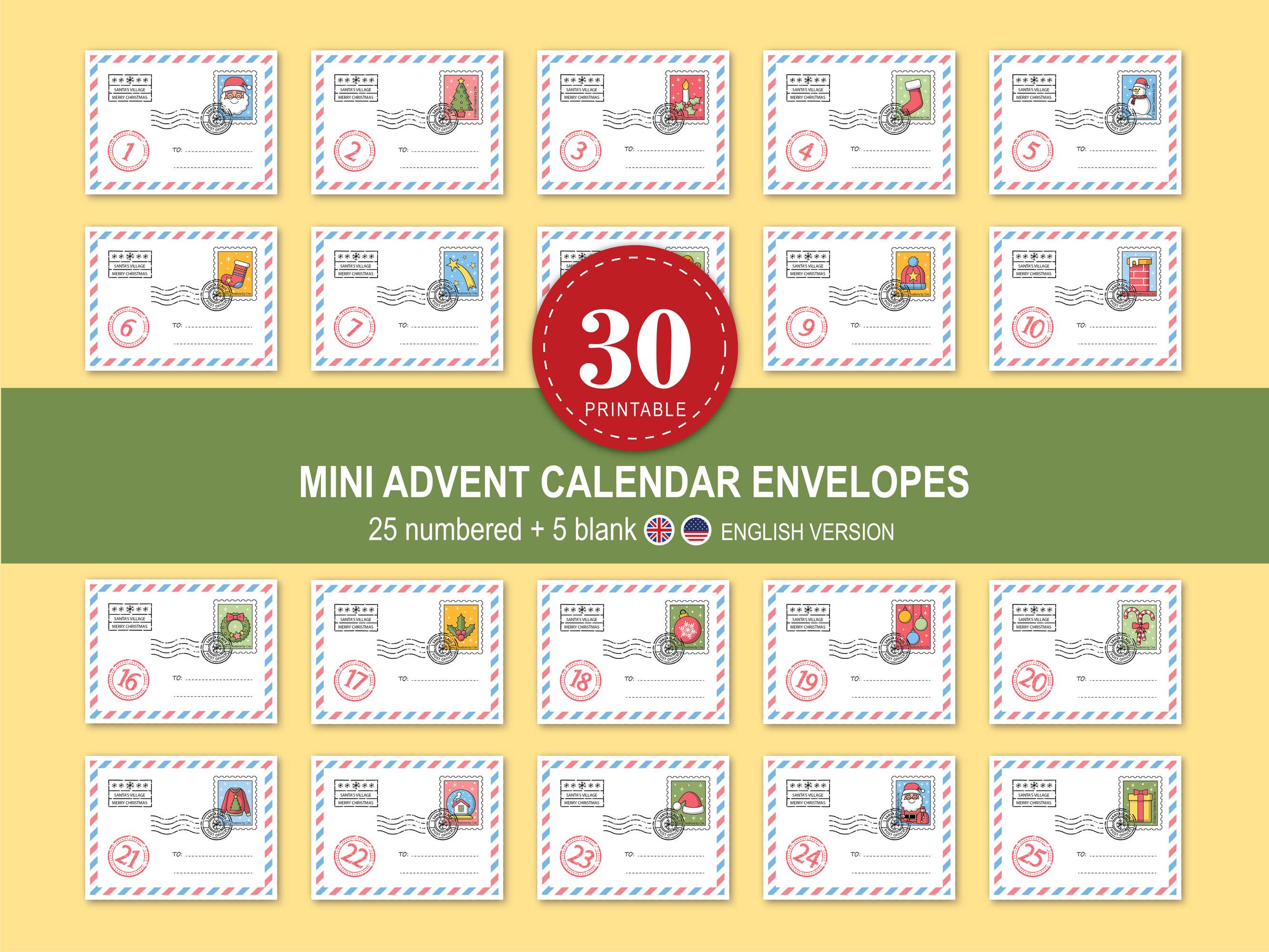 Mini Advent Calendar Envelopes Digital Download | 30 Christmas ...