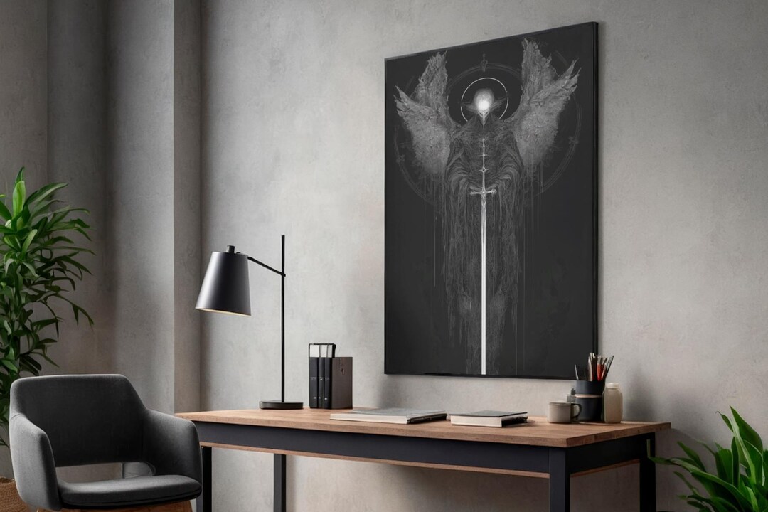 Haloed Angel With Sword Poster - Etsy