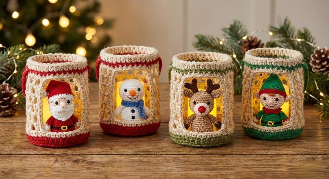 Crochet Christmas Lantern Pattern | 4 Patterns (santa, Snowman ...
