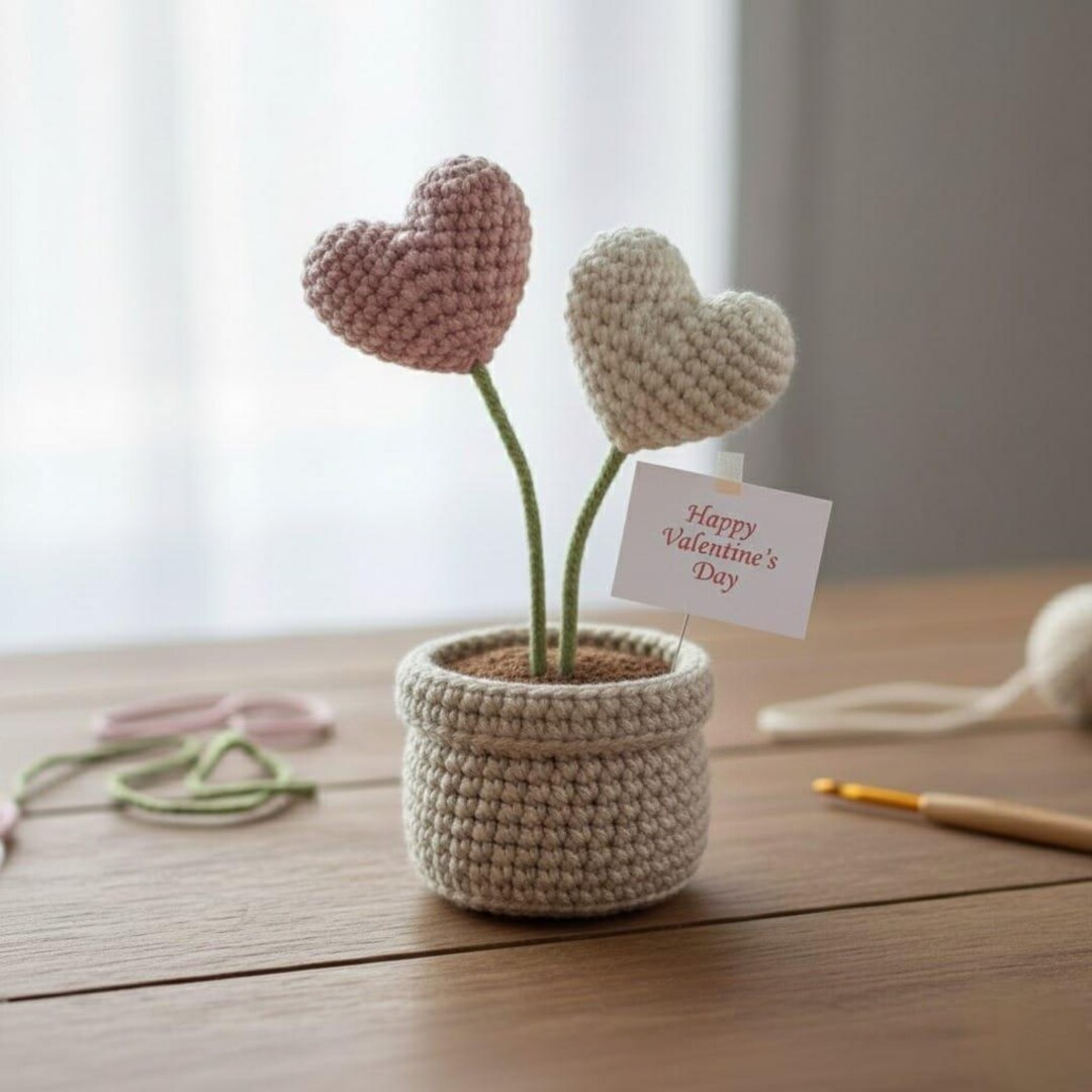 Heart Plant Pot Crochet Pattern – Easy Amigurumi Valentine Decor ...