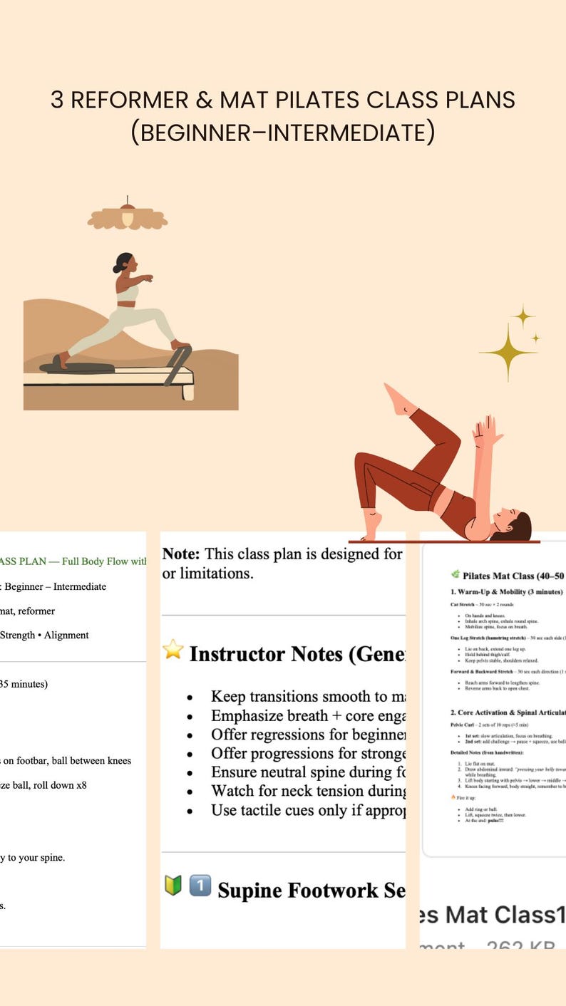 3 Reformer & Mat Pilates Class Plans (beginner–intermediate) - Etsy