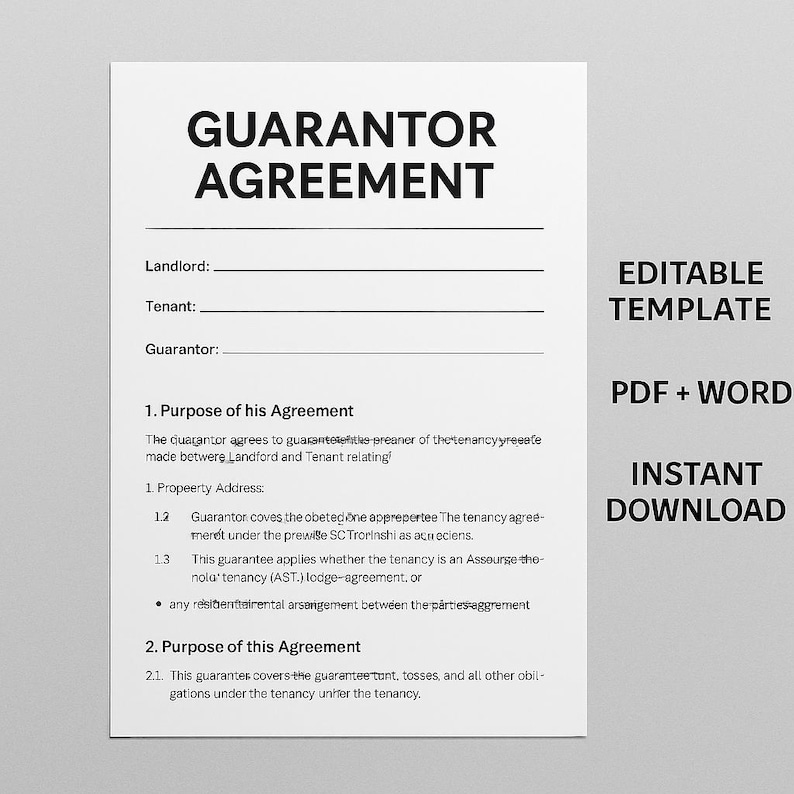 UK Guarantor Agreement Template | Editable PDF & Word | Tenant ...