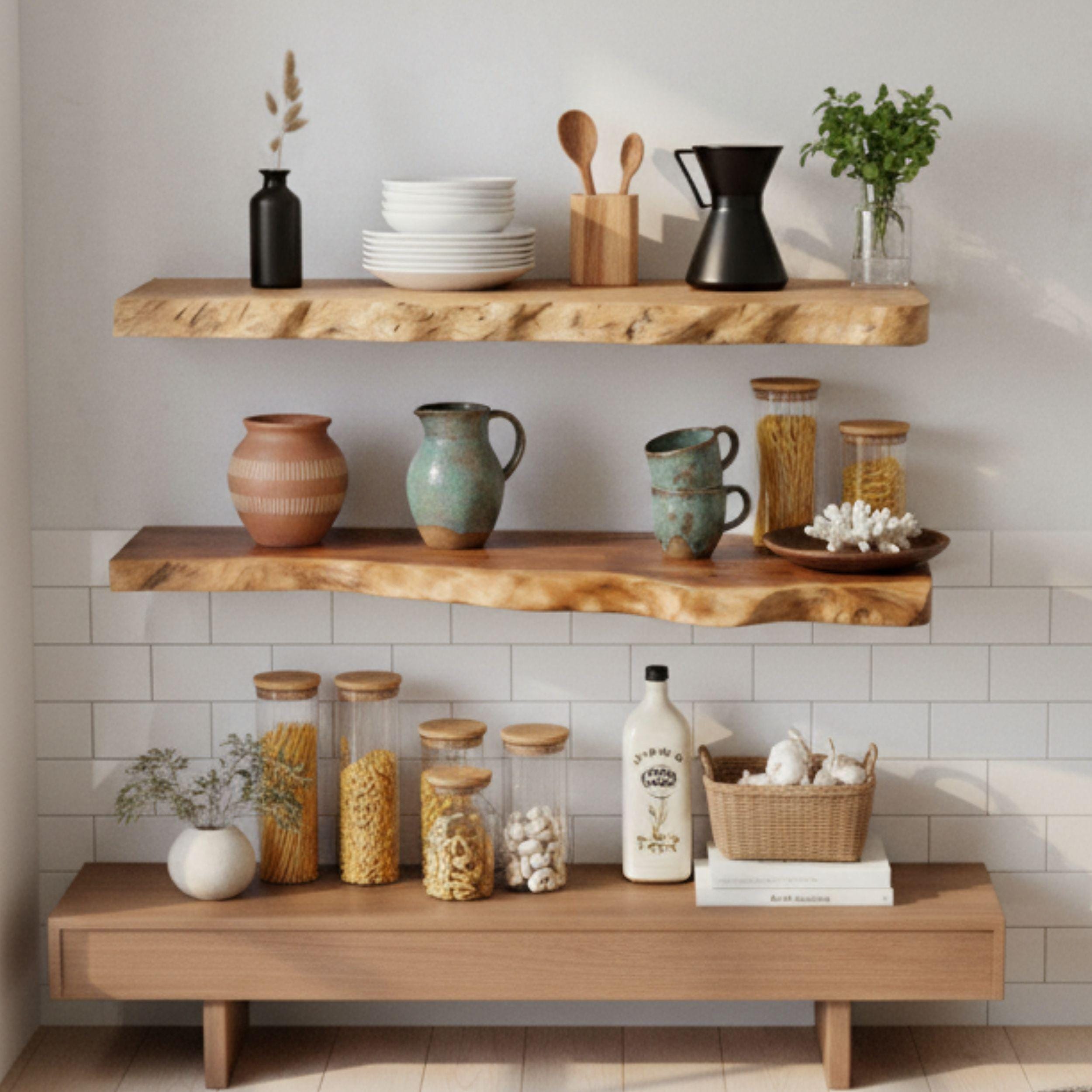 Rustic Walnut Floating Shelf - Live Edge Wood Shelves - Live Edge Teak ...