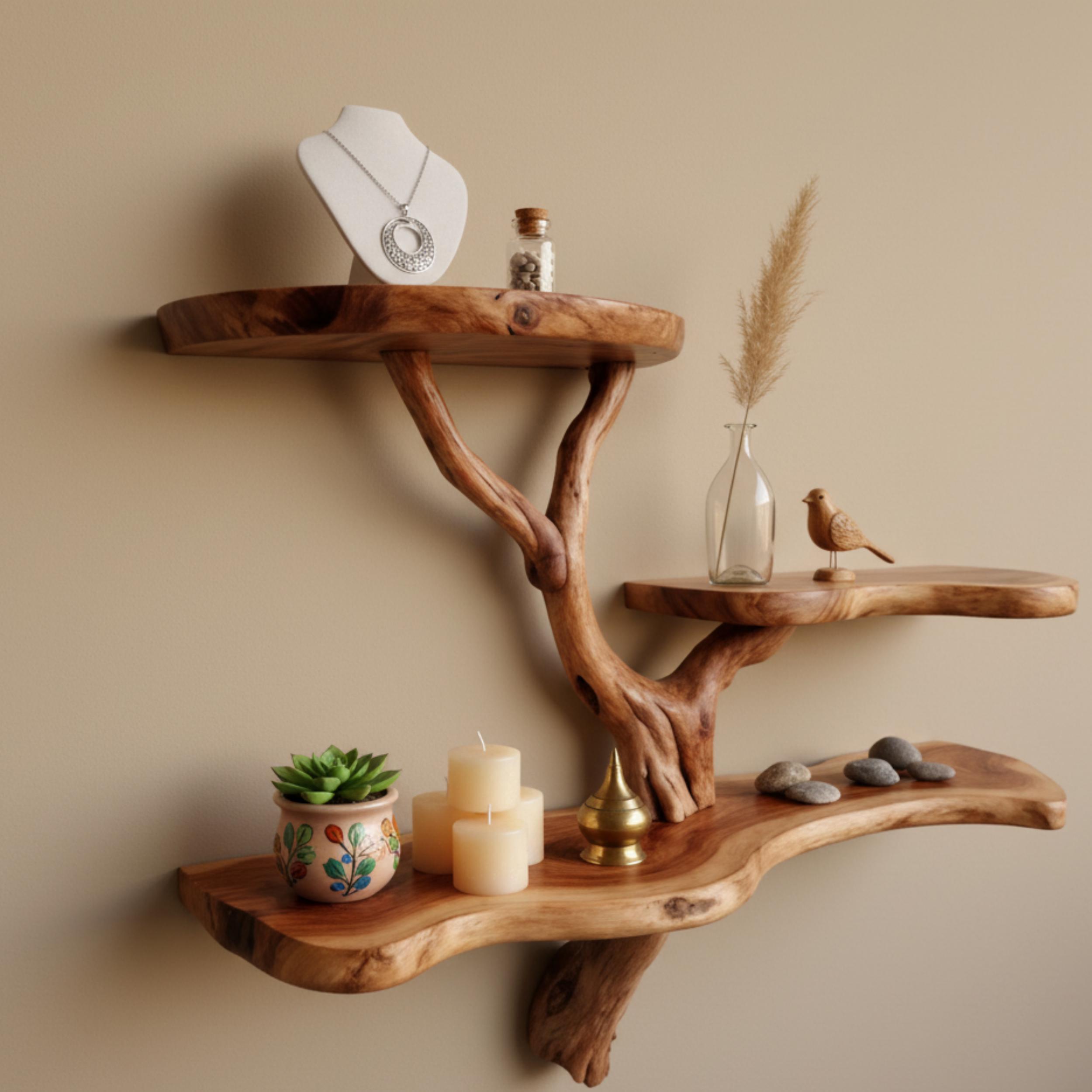 Handcrafted Tree Branch Bookshelf - Live Edge Multi-tier Tree Branch ...