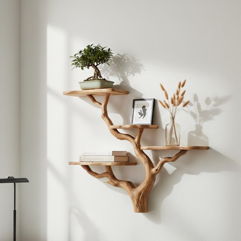 Handmade Wood Branch Shelf – Natural Tree Wall Shelf – Rustic Wooden ...