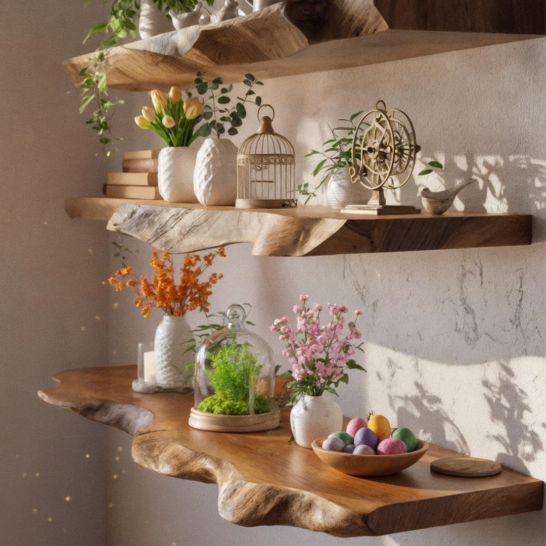 Live Edge Floating Shelf - Solid Wood Wall Shelves - Rustic Wooden Wall ...