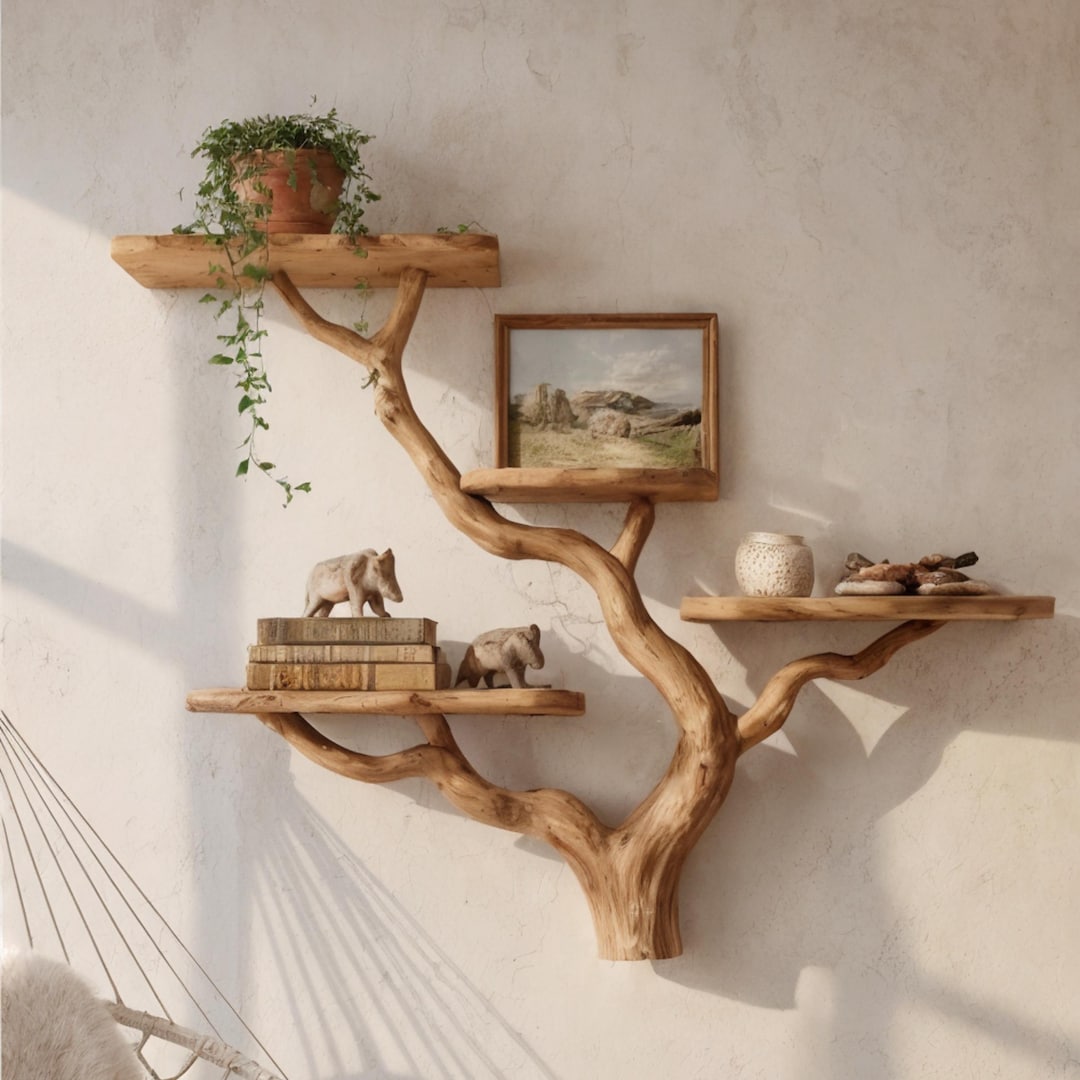 Handmade Wood Branch Shelf – Natural Tree Wall Shelf – Rustic Wooden ...