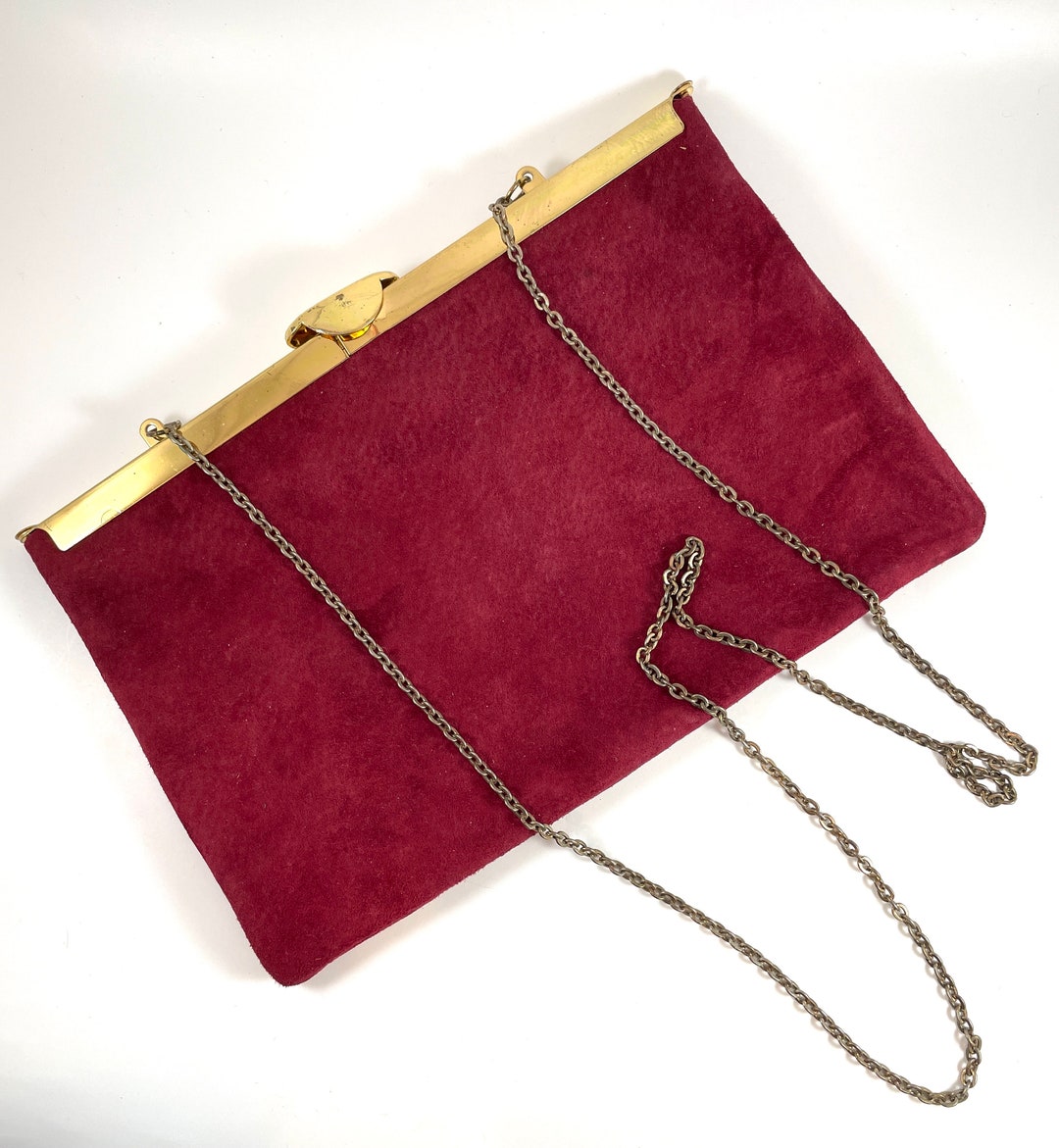 Vintage Purse Red Suede Clutch Block Shoulder Bag - Etsy