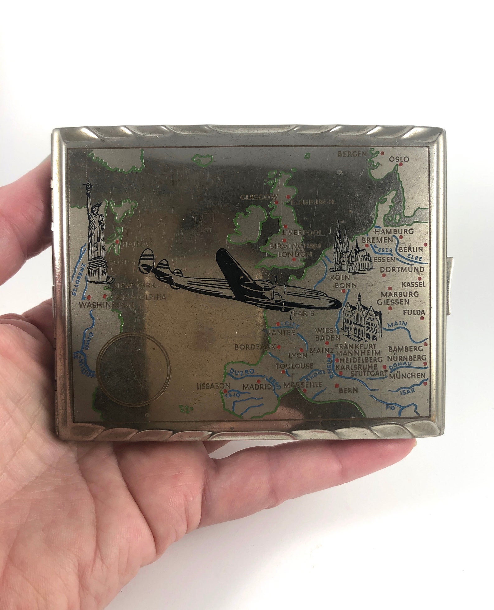 Vintage Cigarette Case Map Plane US Europe Unique Vintage Gift | Etsy